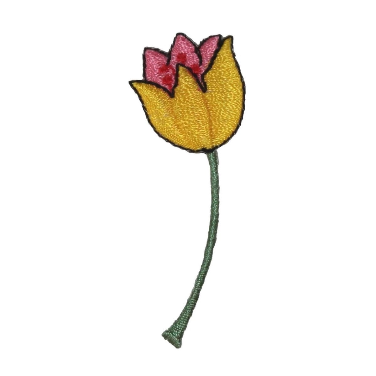 ID 6151 Yellow Tulip Flower Patch Stem Plant Garden Embroidered Iron On ...