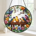 Bird Family Stained Glass Round Suncatcher, Colorful Floral Window ...