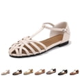 AJGRHE Women Closed Round Toe Low Braided Caged Sandals Fashion Strappy ...