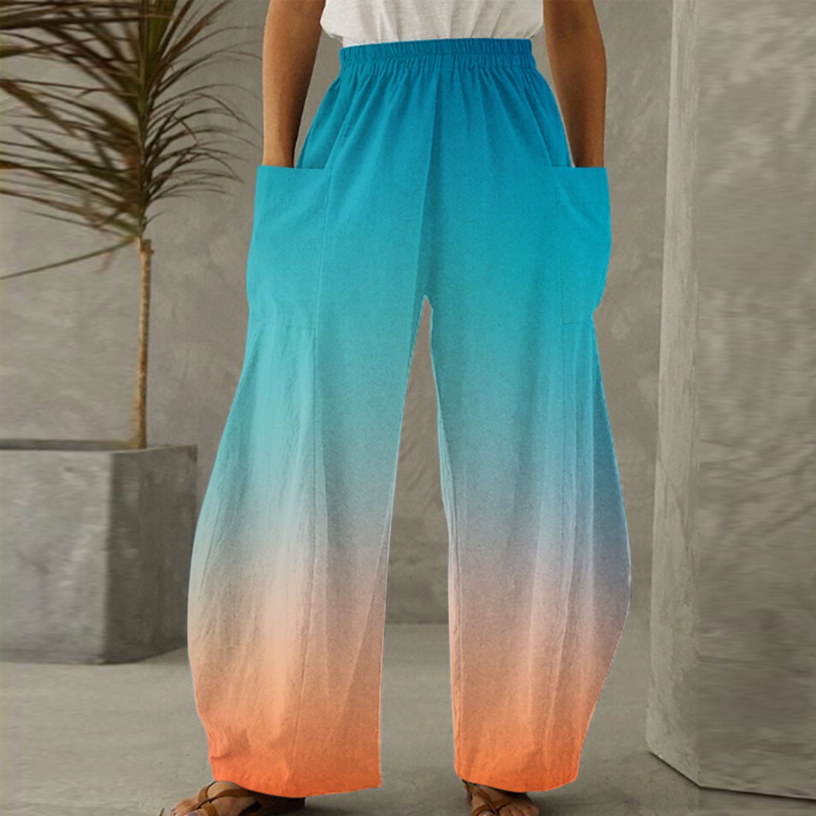 Plus Size Wide Leg Pants with 2 Side Pockets Womens Fashion Casual ...