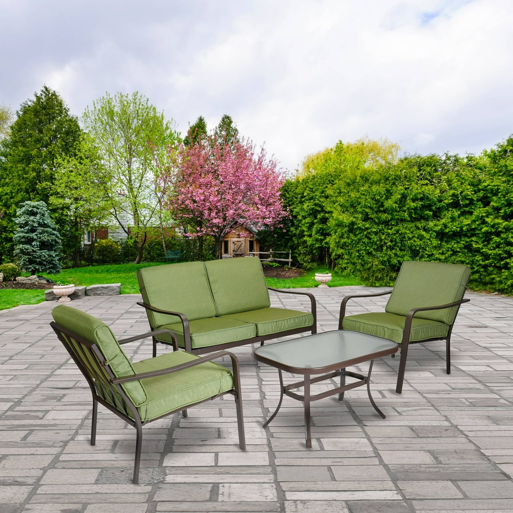 Mainstays Stanton 4-Piece Patio Furniture Conversation Set, Green ...