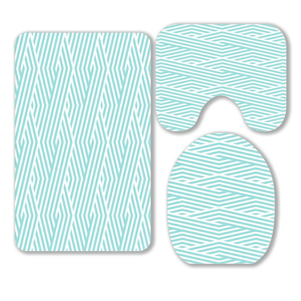 ECZJNT Pattern stripe green aqua white colors 3 Piece Bathroom Rugs Set ...
