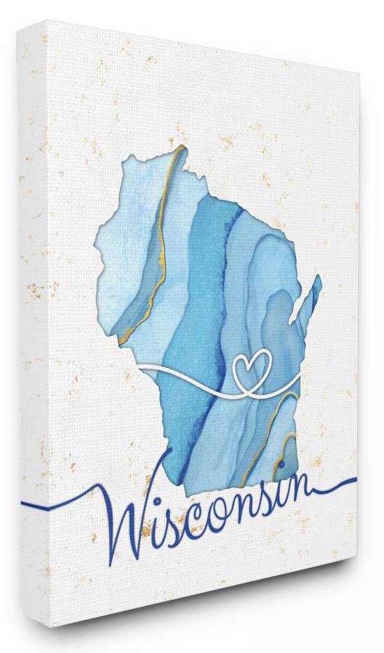 Stupell Industries Wisconsin Agate Blue US State Design Canvas Wall Art ...