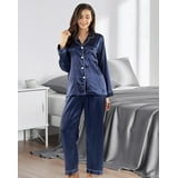 Silk Satin Pajama Sets for Women Long Sleeve Button Down Pajama Set 2 ...