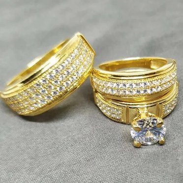 14k Yellow Gold Plated Simulated Diamond Wedding His & Her Trio Set ...