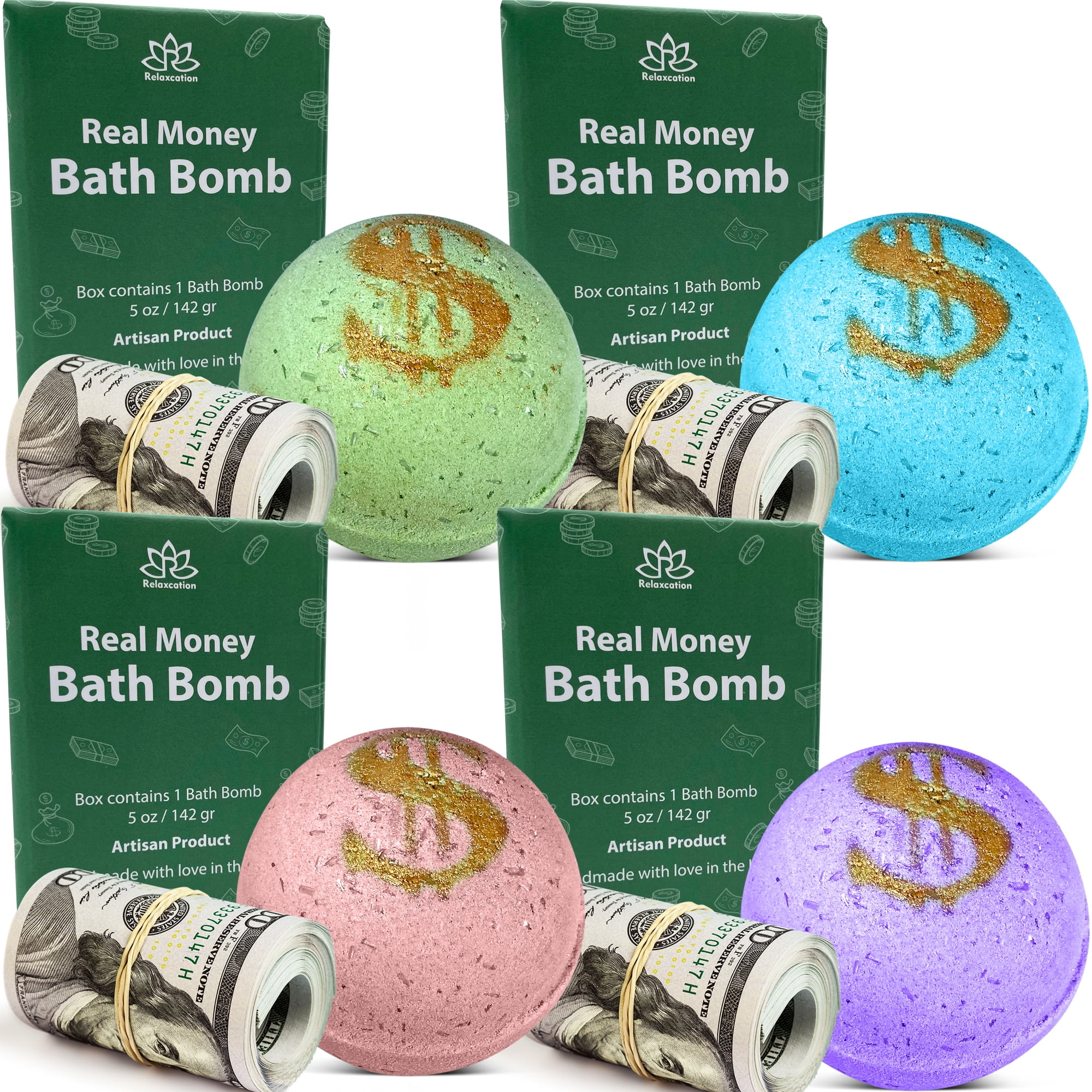 4 Set Bath Bombs with Money Surprise Inside - Prize Up to 100 Inside ...