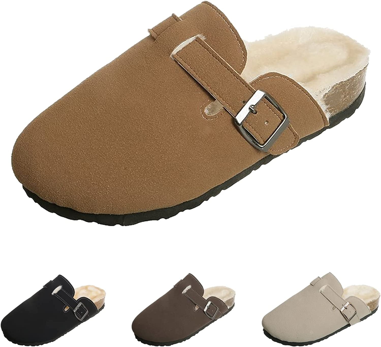 Womens Fleece Cork Slippers,Winter Soft Clogs for Women,Womens Clogs ...