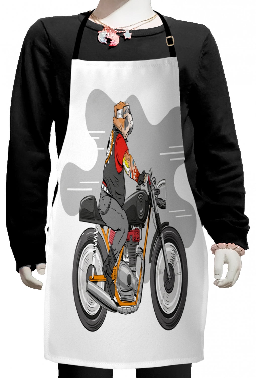 Motorcycle Kids Apron, English Bulldog with Tattoos Cruising on a Bike ...