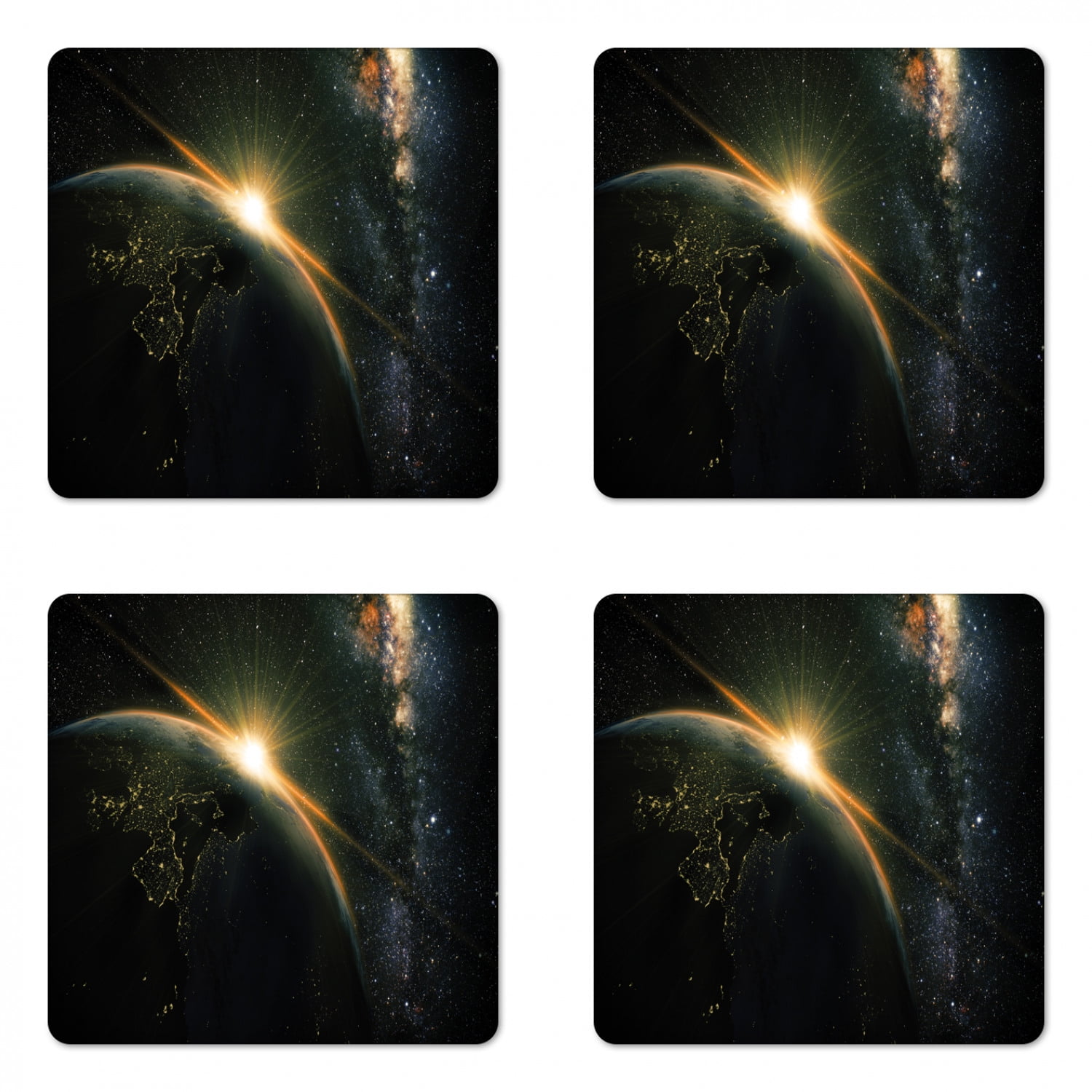 Galaxy Coaster Set of 4, Sunrise View of the Planet Earth from Space ...