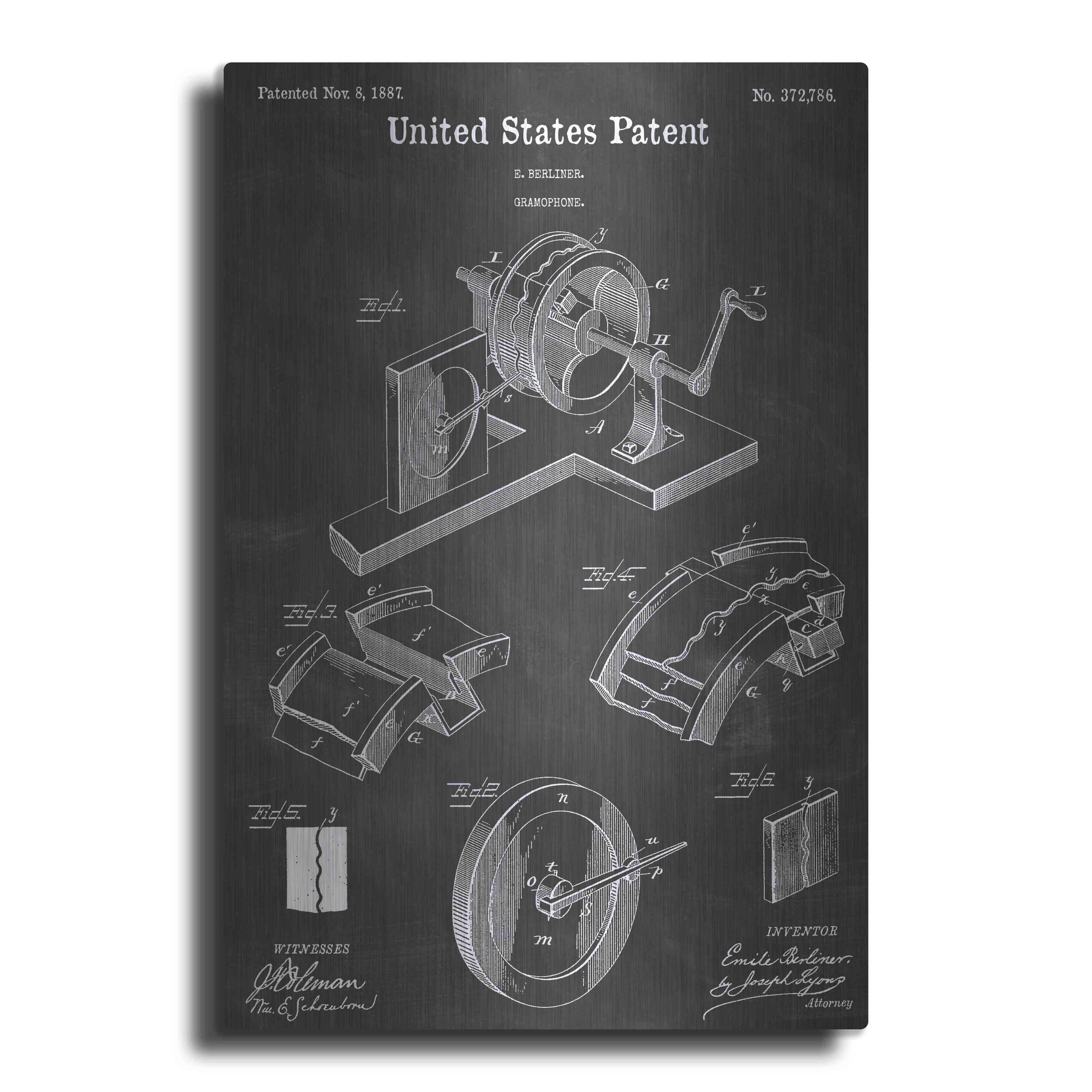 Luxe Metal Art 'Gramophone 1 Vintage Patent Blueprint' by Epic ...