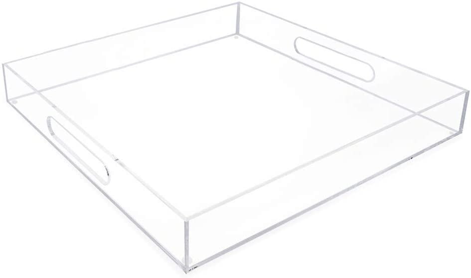Isaac Jacobs Clear Acrylic Serving Tray 15x15 withCutoutHandles, Spill ...