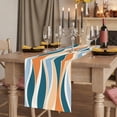 Abstract Curves Table Runner, Retro Teal Orange Fluid Ribbons Wavy ...
