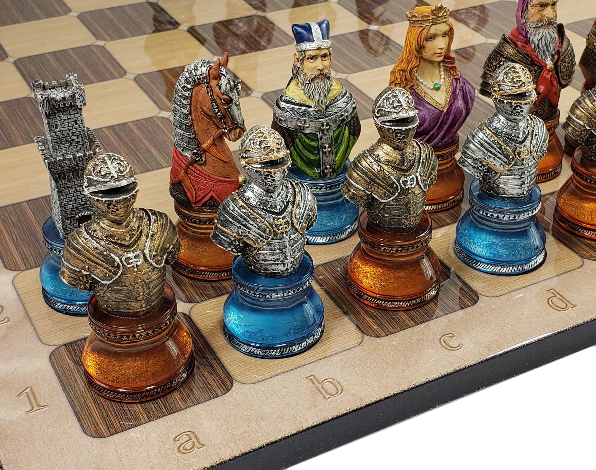 LARGE Medieval Times CRUSADE Red & Blue Busts chess Set W 17" Rustic ...