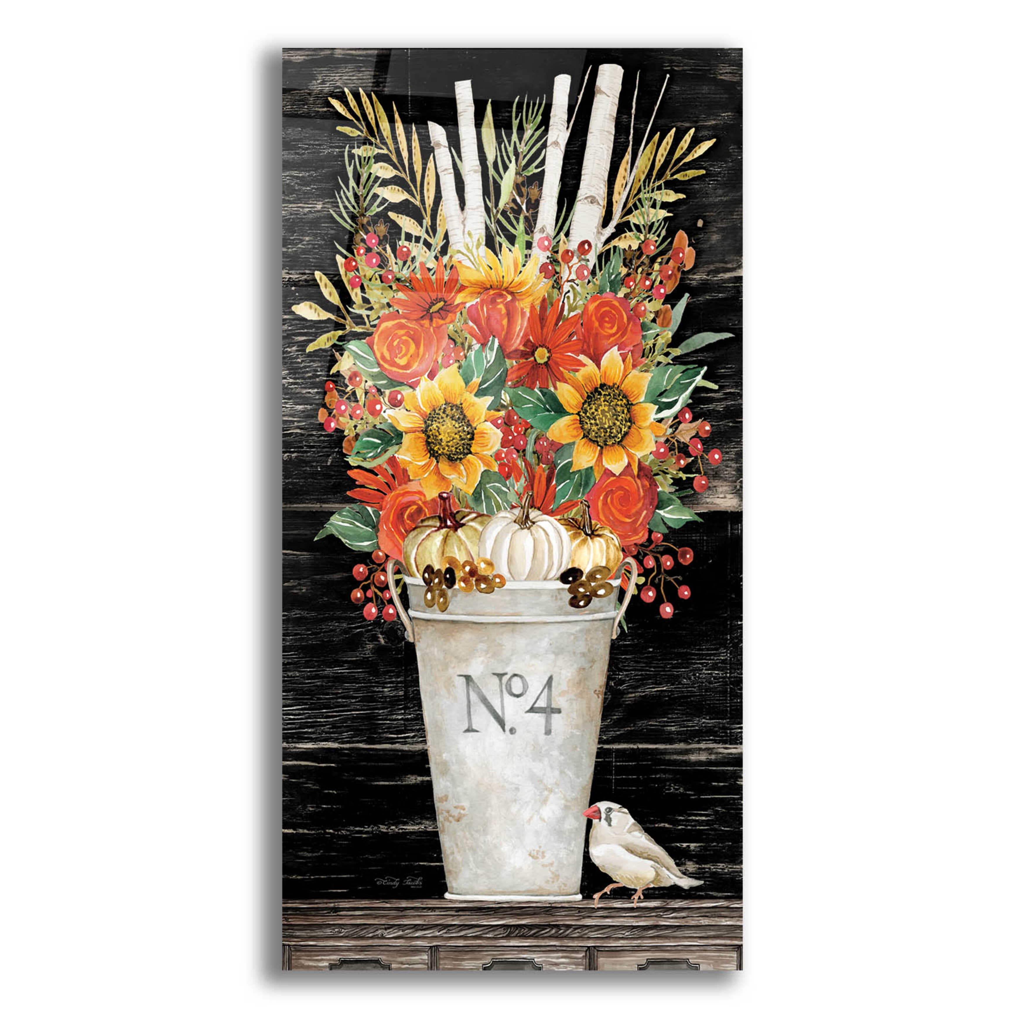 Epic Art 'No. 4 Fall Flowers and Birch 2' by Cindy Jacobs, Acrylic ...
