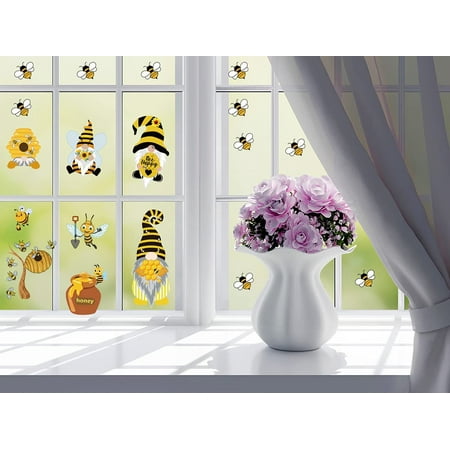 Bee Window Clings for Glass Gnome Sunflowers Daisy Window Stickers ...