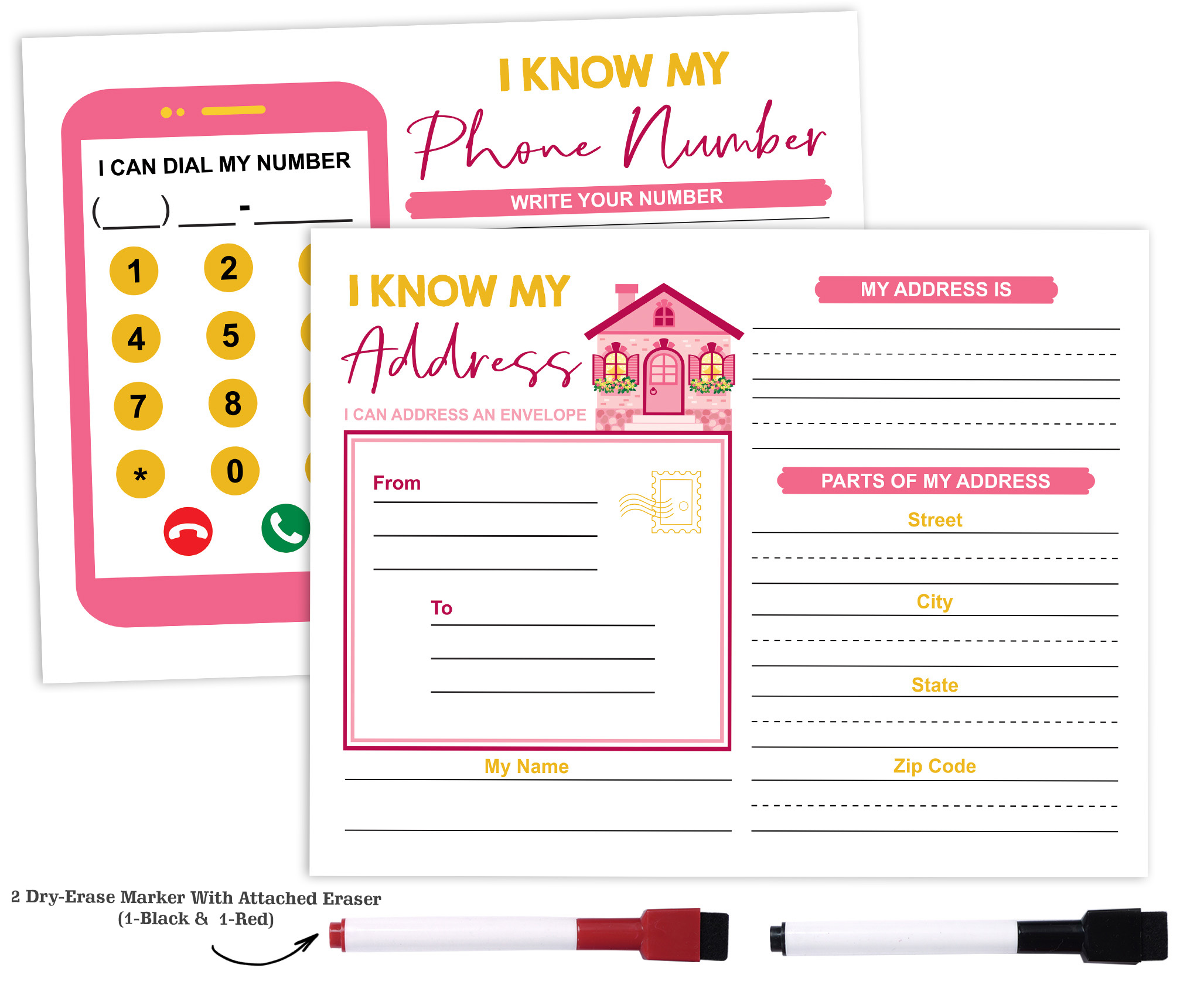 Inkdotpot Dry Erase Practice Worksheet I know my address, I know my phone number - Preschool, Kindergarten Laminated Worksheet, Homeschool Activities For Kids With 2 Dry Erase Markers - Walmart.com Inkdotpot Dry Erase Practice Worksheet I know my address, I know my phone number - Preschool, Kindergarten Laminated Worksheet, Homeschool Activities For Kids With 2 Dry Erase Markers - Walmart.com