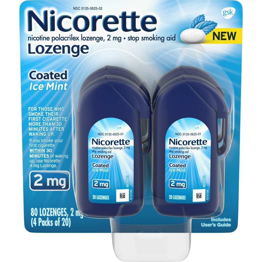 Nicorette Nicotine Lozenges To Stop Smoking 2mg Ice Mint Flavor 80