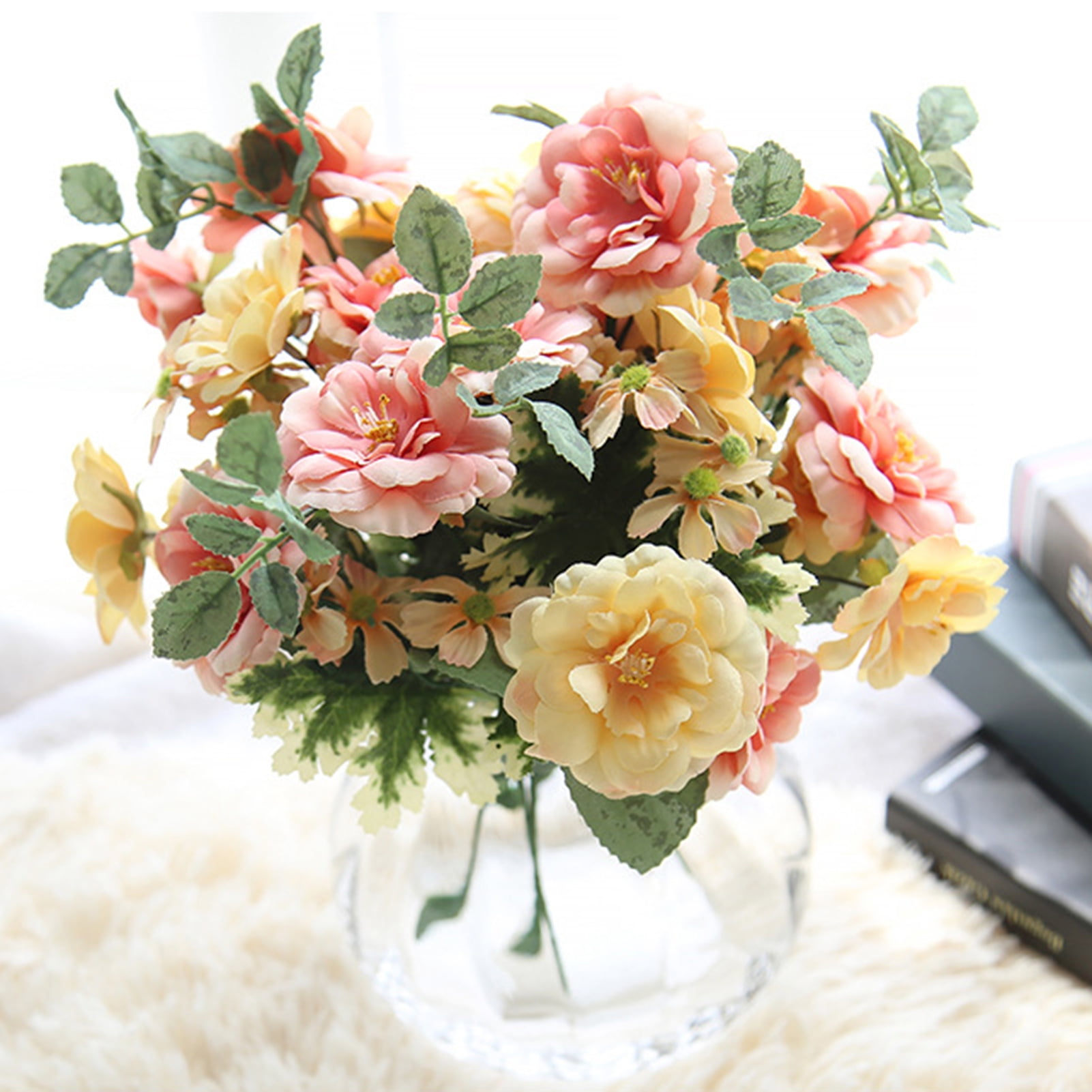 Visland Artificial Flowers, 4PCS Artificial Fake Peony Silk Hydrangea ...