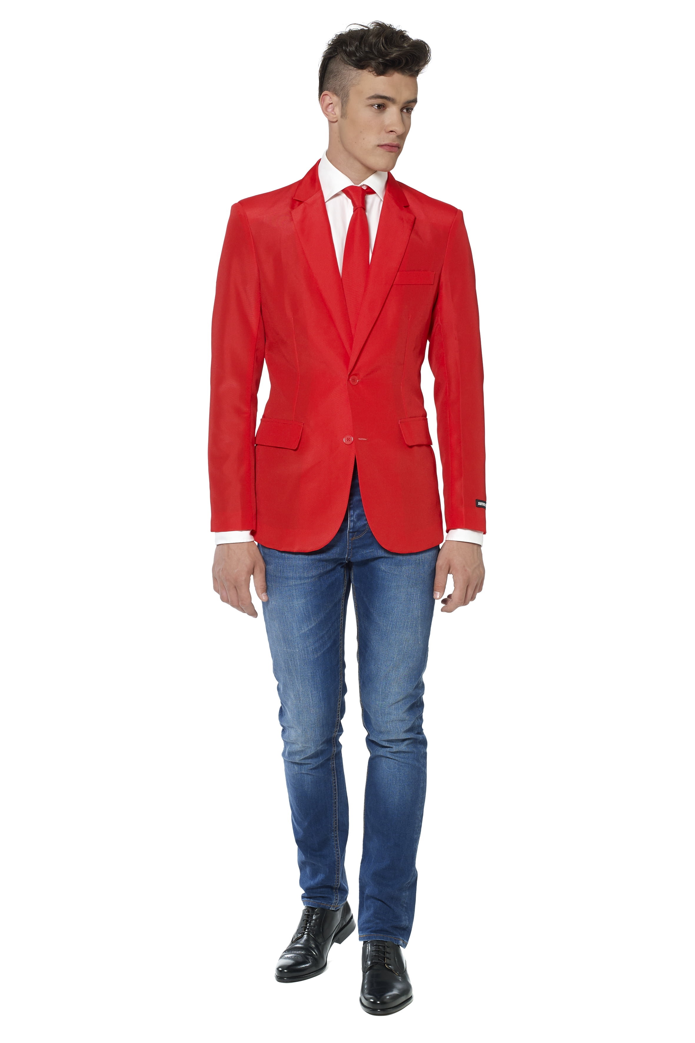 Mens Solid Red Suit Blazer Sport Jacket and Tie By Suitmeister ...