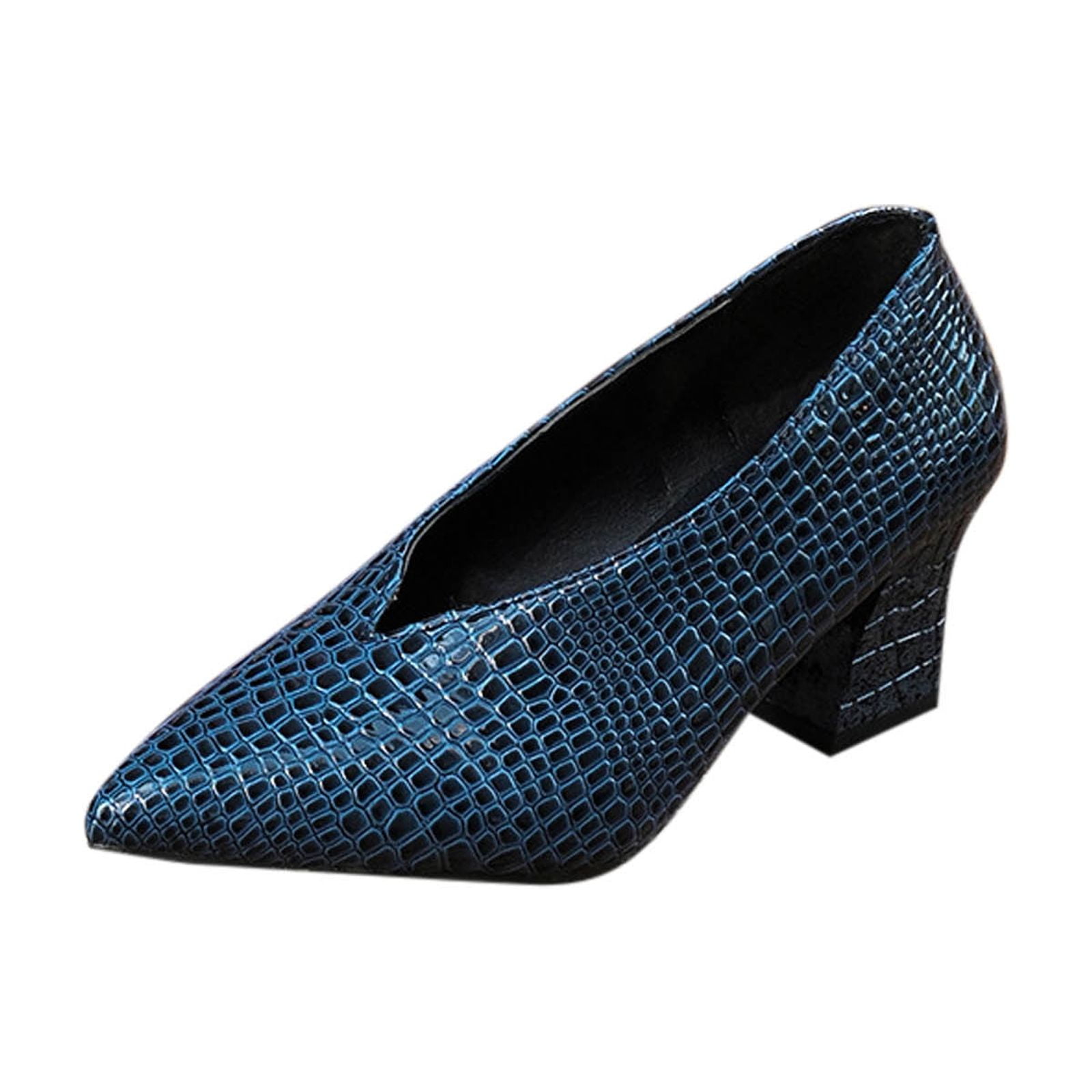 Click here for Hzomhy Blue Womens Pumps Solid Leather Textured Po... prices