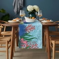 Cartoon Ocean Cotton Linen Table Runner Coral Seaweed Bubbles Stone ...