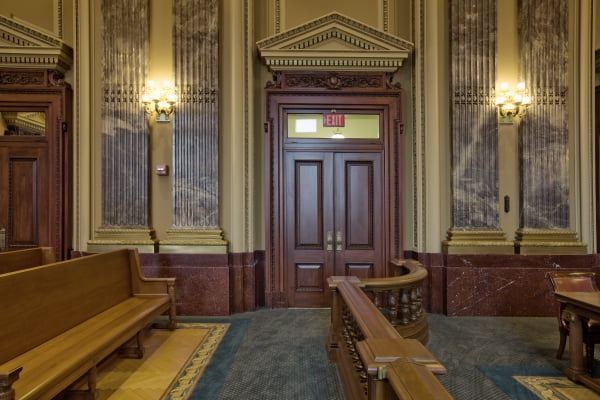 Print: West Courtroom, Entry Door, Howard M. Metzenbaum U.S. Courthouse ...