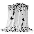 Butterflies Fleece Throw Blanket Spring Black Butterfly Falling Leaf ...