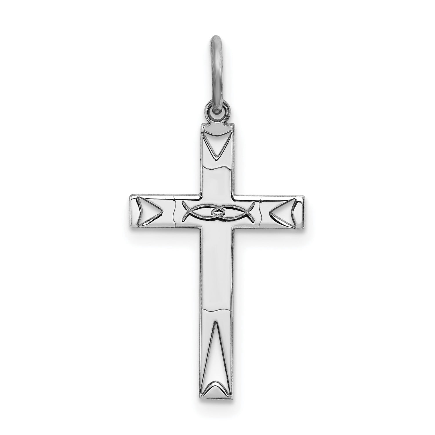 Latin Cross Pendant With Intersecting Ichthys In 925 Sterling Silver 20 ...