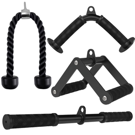 Gymax Cable Machine Attachment Set V-Shaped Press Down Bar, Tricep Rope ...