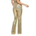 Women Sparkly Sequin Pants Glitter Flared Pants Loose High Waist