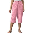 cocolona Womens Summer Casual Plus Size Capri Pants Elastic Button ...