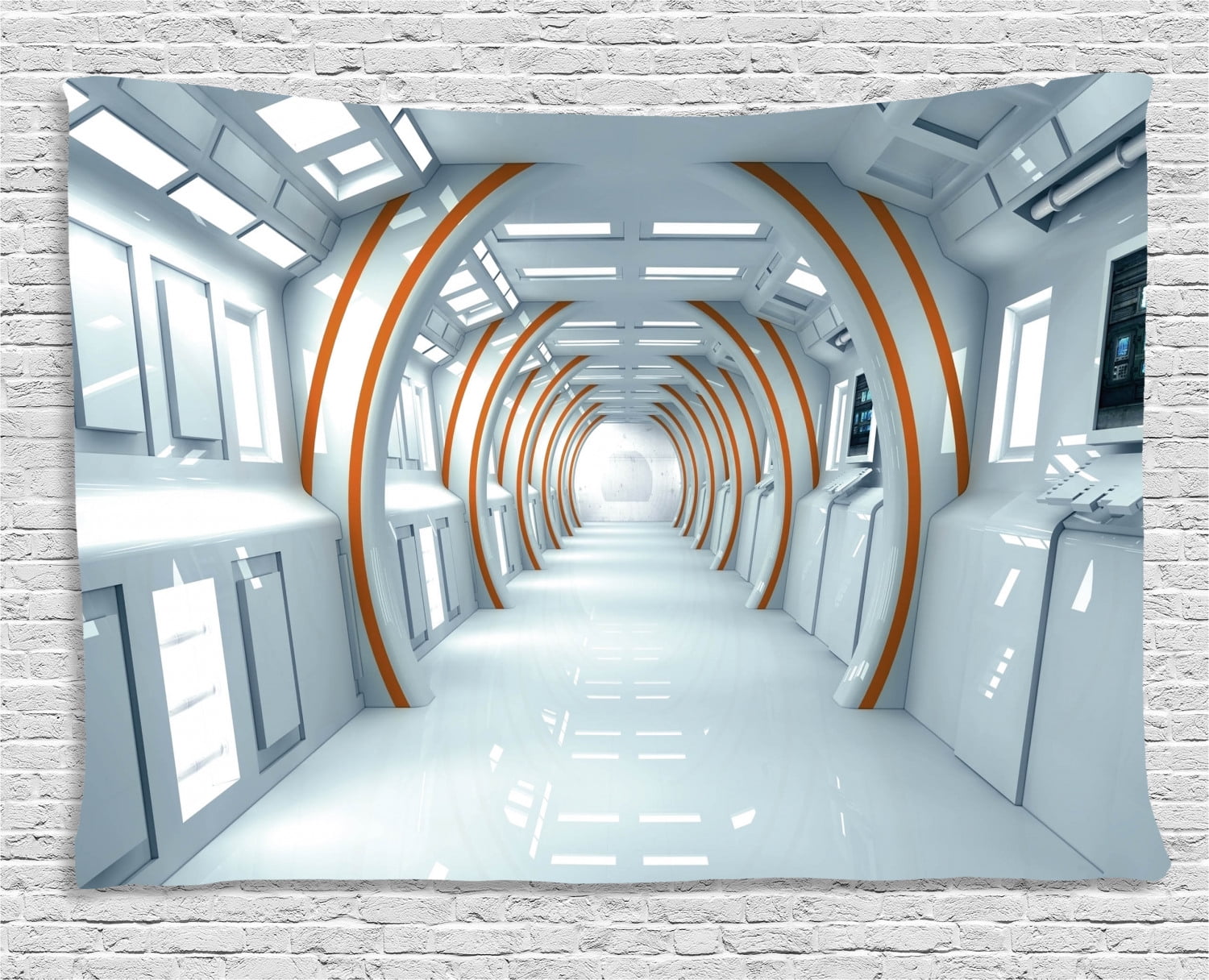 Fantasy Tapestry, Futuristic Hallway of Spaceship Digital Architecture ...