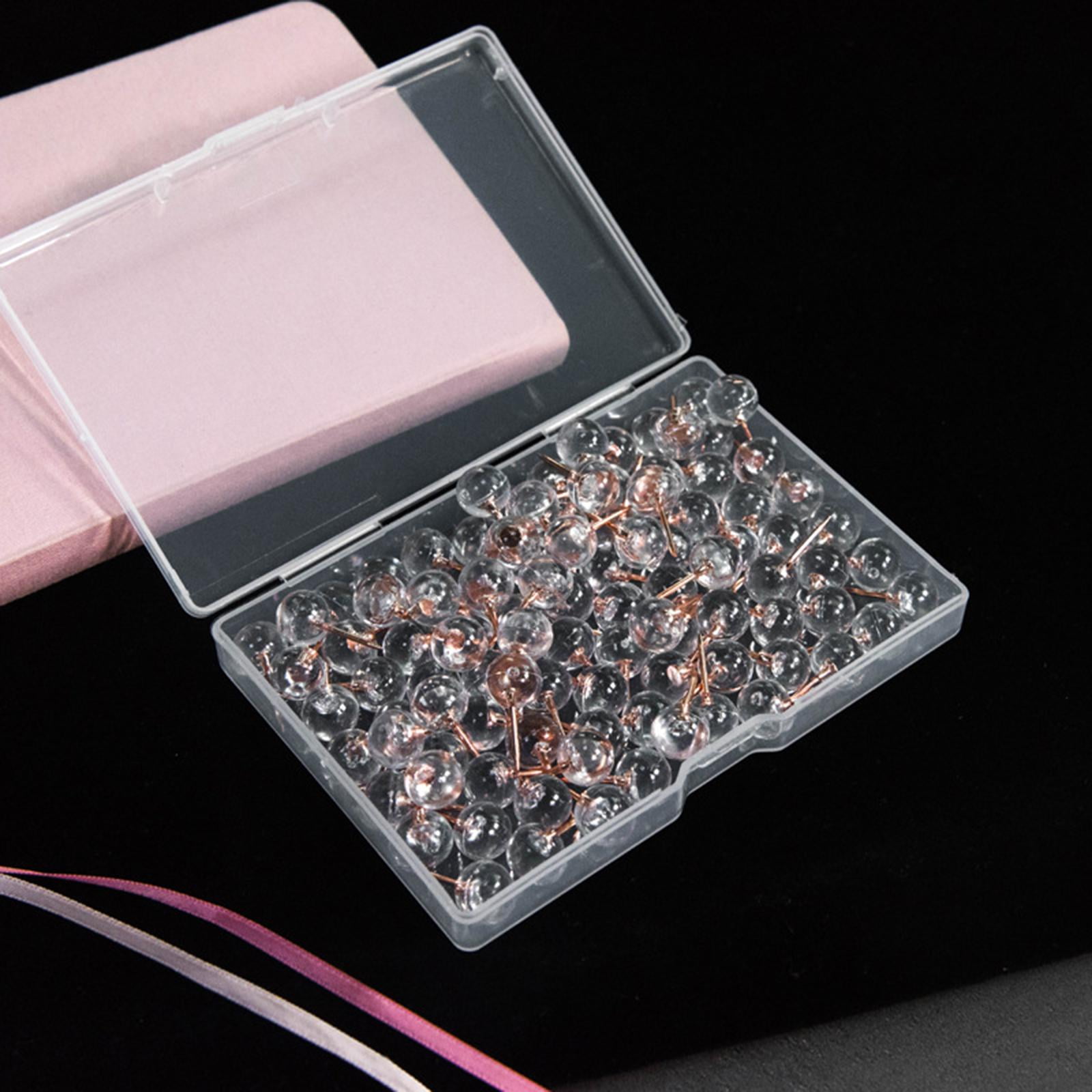 100 Rose Gold Push Pins Thumb Tacks, Transparent Round Head Tacks for ...