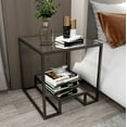 COSVALVE Modern Black Square End Table Nightstand with Glass Top, Shelf ...