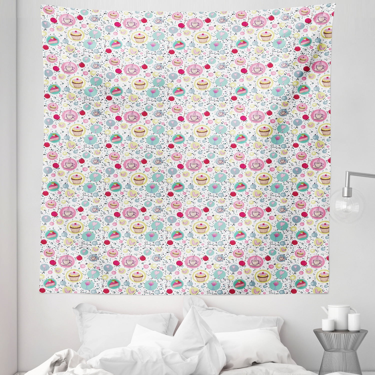 Birthday Tapestry, Cheerful Spotty Pattern with Coffee and Sweets Heart ...