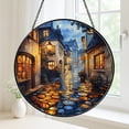 Colorful City Street Stained Glass Suncatcher Window Hanging Decor ...