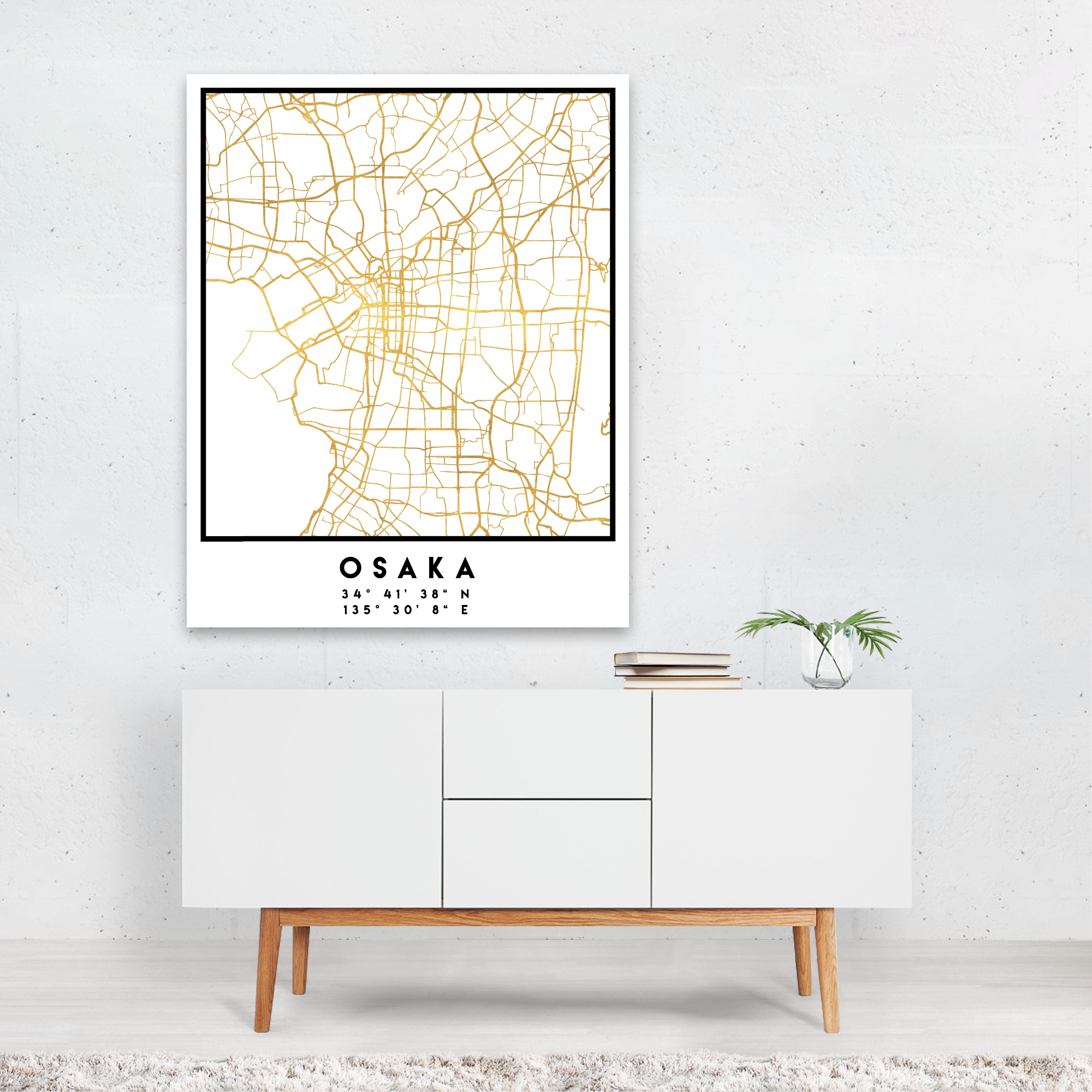 Buy Osaka Japan Osaka Street Map Maps Minimal Urban 24 x 36 Canvas Wall ...