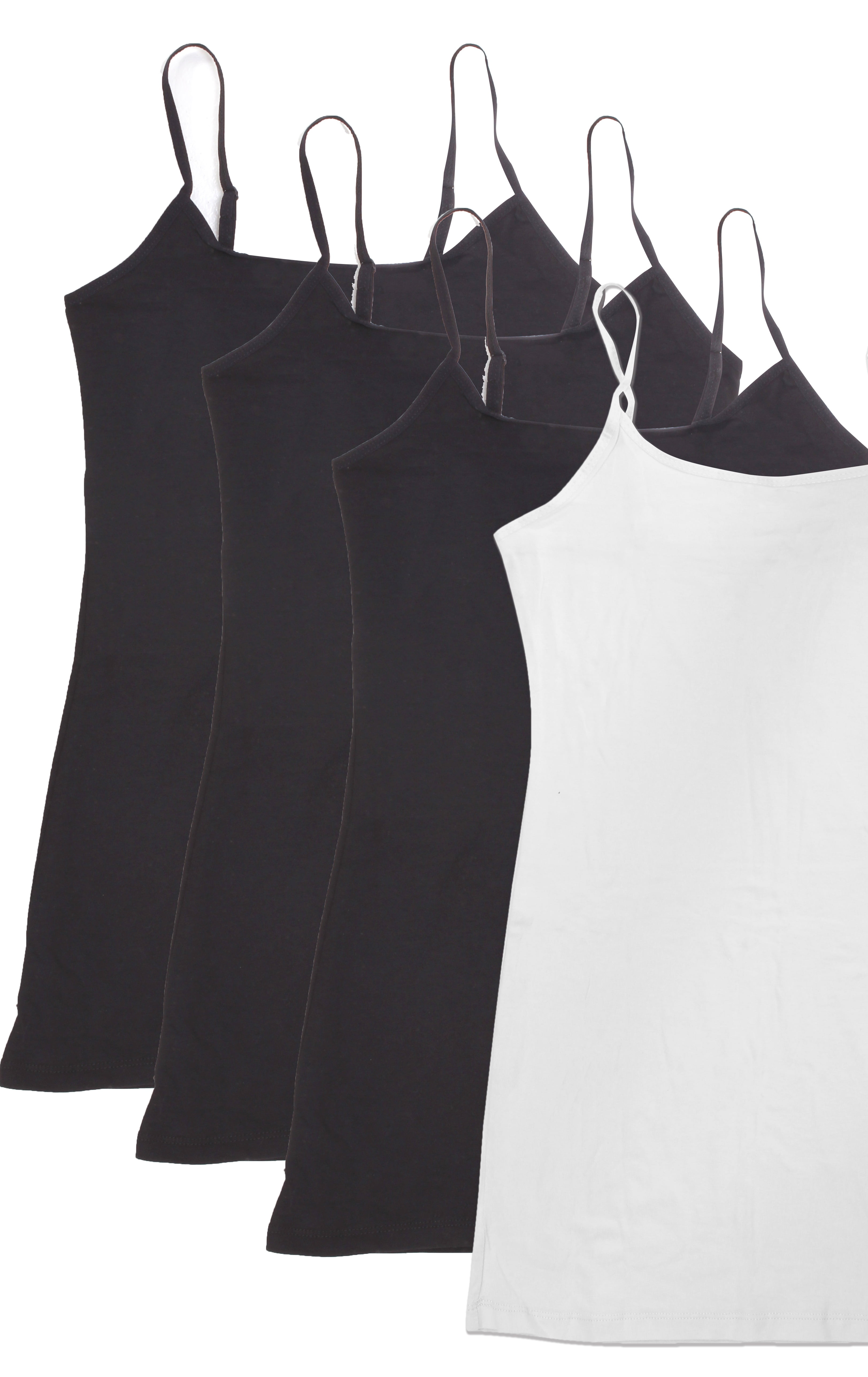 Essential Basic Women Value Pack Long Camisole Cami - Black, Black ...
