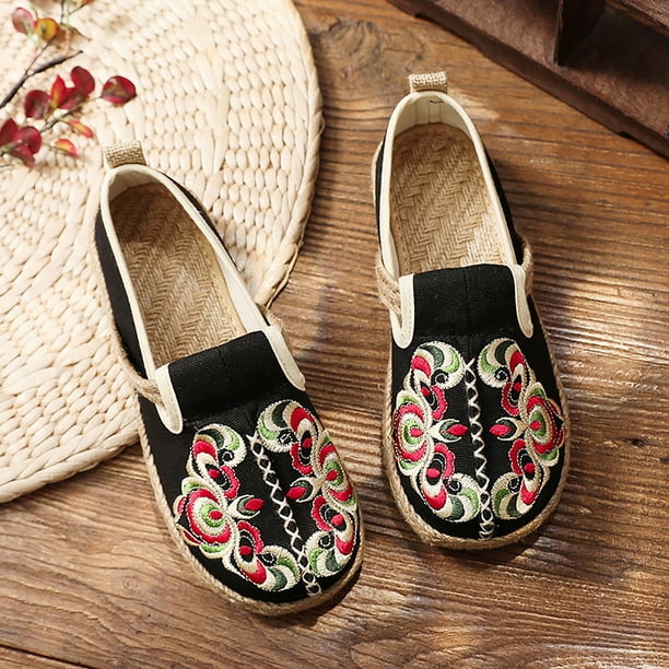 Zapatos individuales bordados de estilo étnico para mujer, zapatos Retro suaves, cómodos y ...