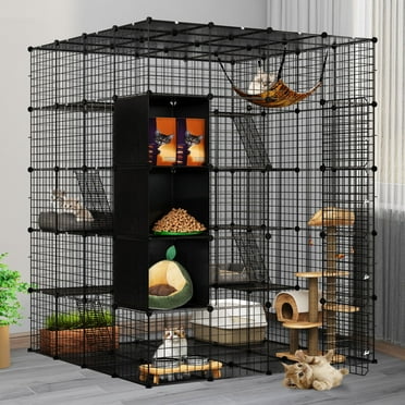 Coziwow Large Wooden Cat Enclosure, Outdoor Cat Cage With Weatherproof ...