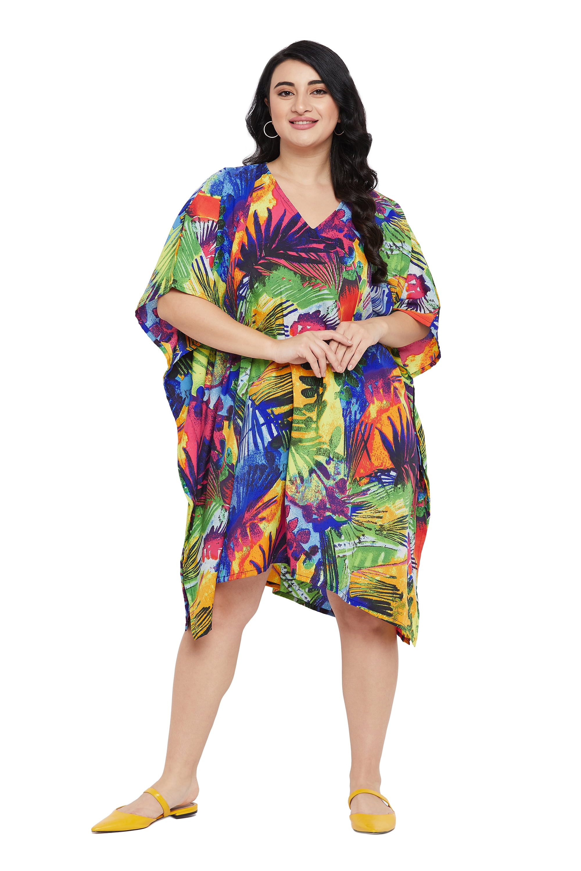 Gypsieblu Women Tunic Dress Short 3/4 Sleeves Caftan for Ladies Casual ...