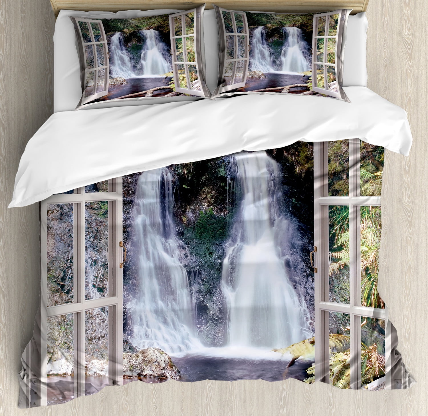Waterfall Duvet Cover Set Queen Size, Little Waterfall Nestled in the ...