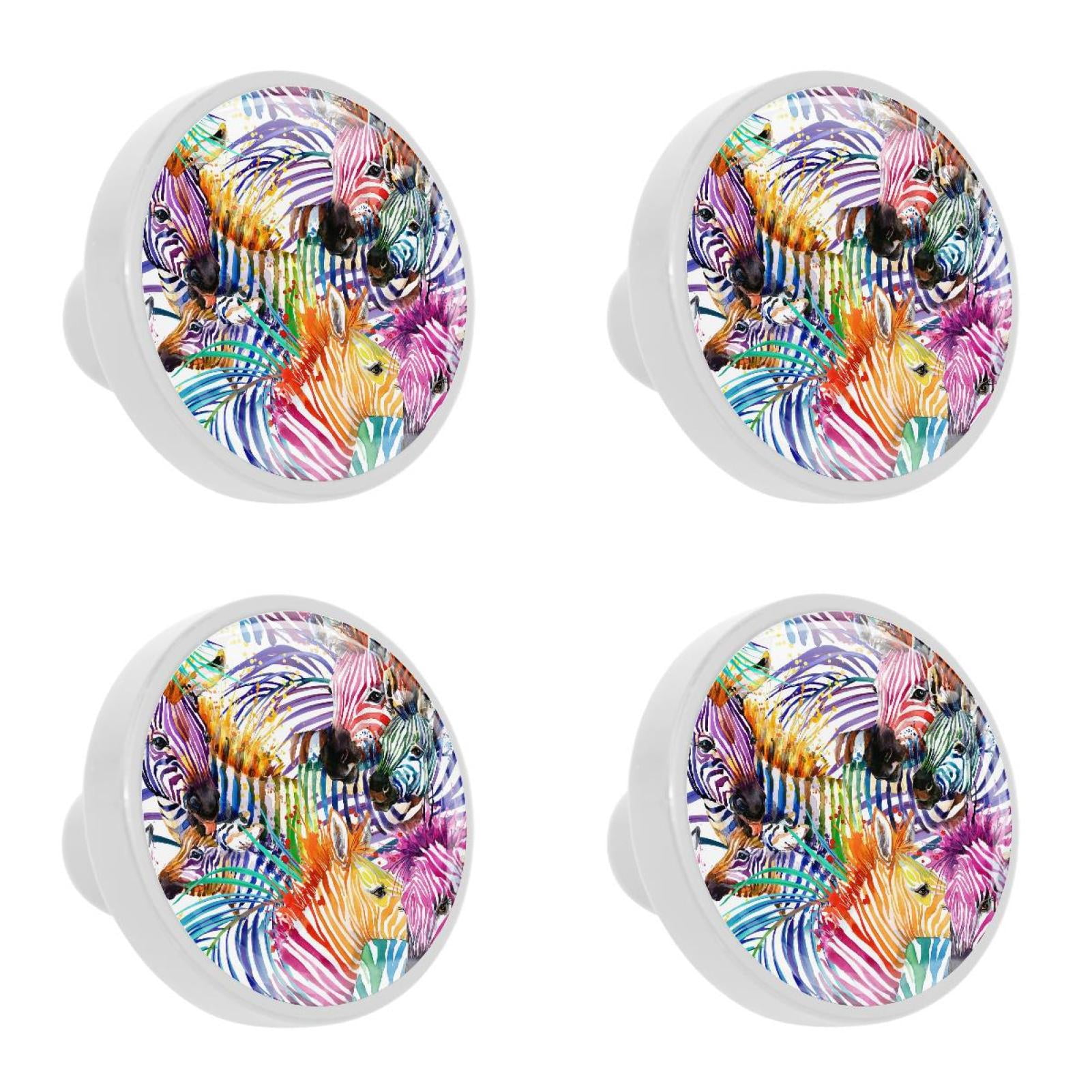 4 Pcs tropical watercolor zebra Knobs for Kitchen Cabinet Cupboard ...
