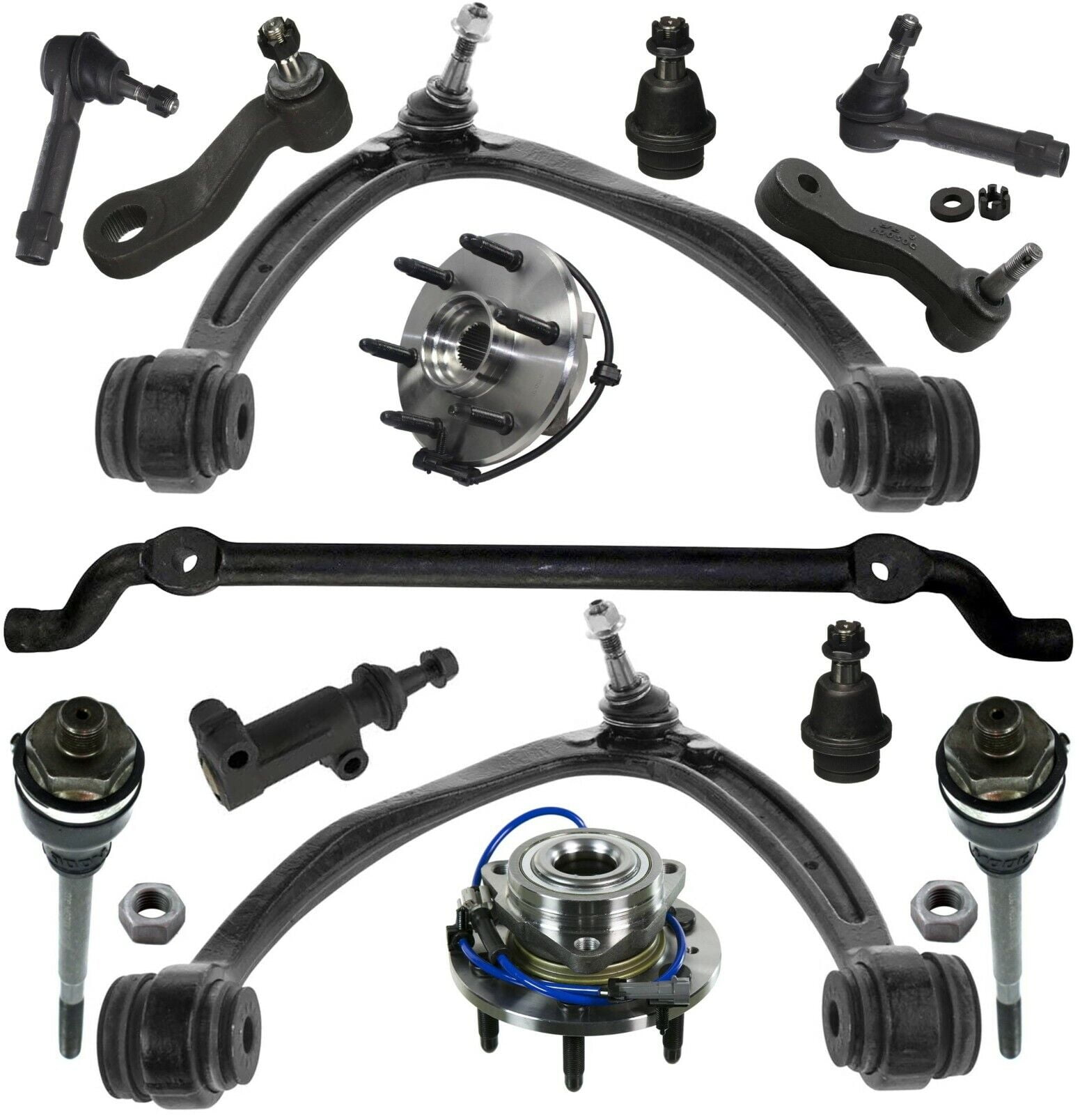 14 Pc Front Suspension Kit Control Arms with Ball Joints, Center Link ...