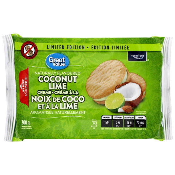 Great Value Naturally Flavoured Coconut Lime Creme Sandwich Cookies ...