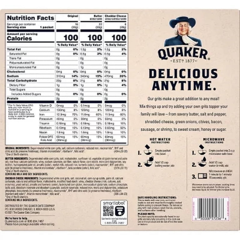 Quaker Instant Grits Nutritional Information