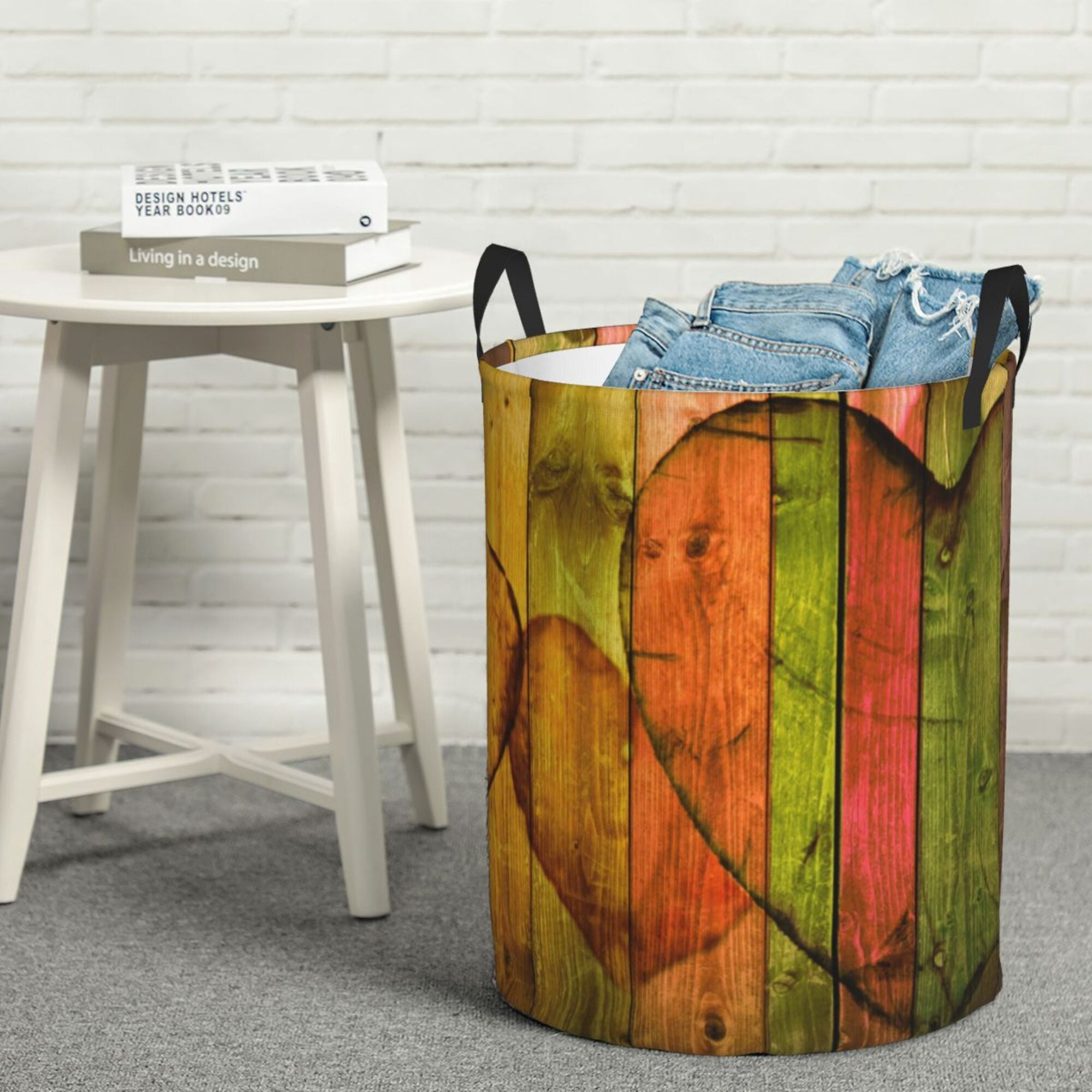 YFYANG Waterproof Laundry Hamper, Wood Grain Love Texture Laundry ...