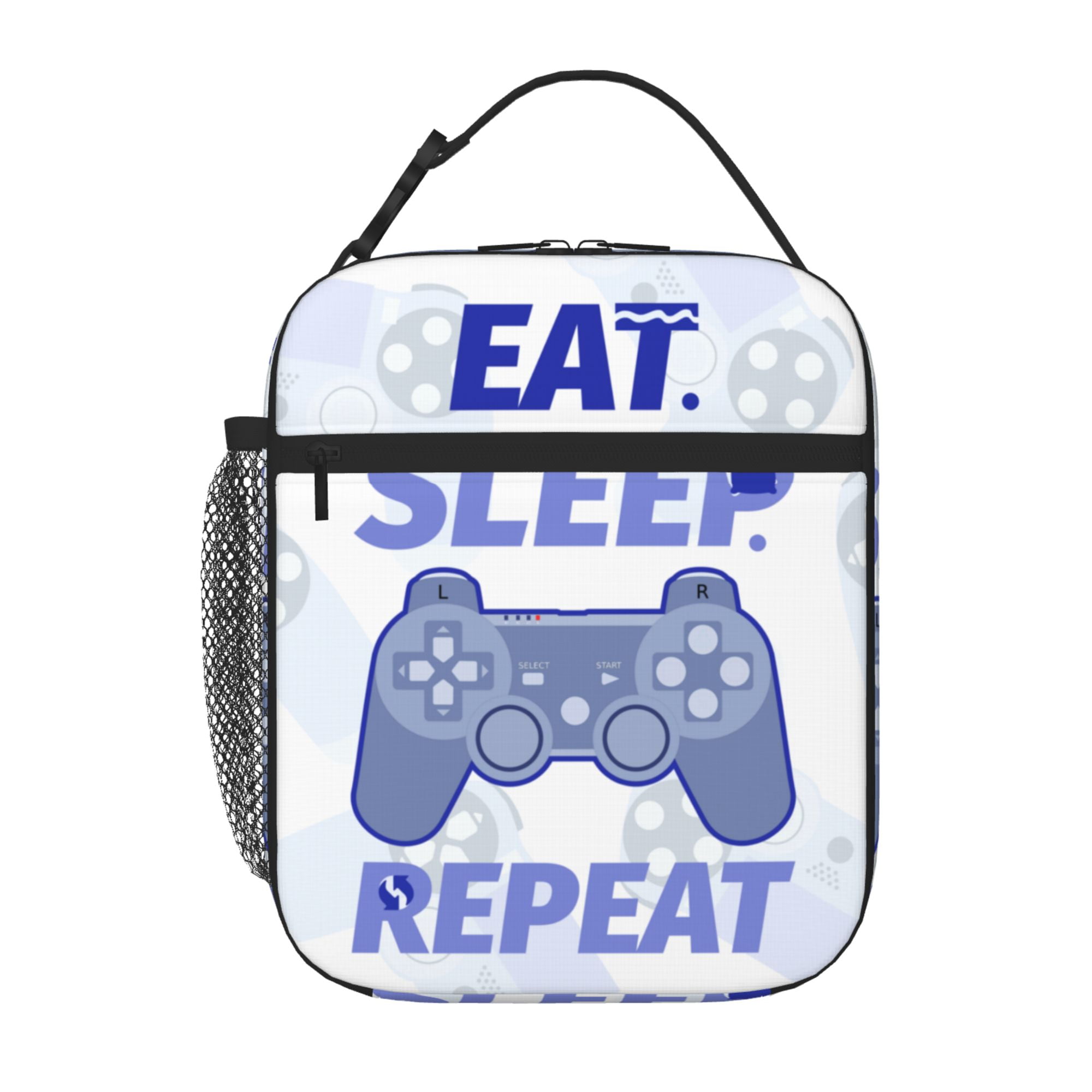 TEQUAN Portable Lunch Bag, Blue Cartoon Eat Sleep Game Controller ...