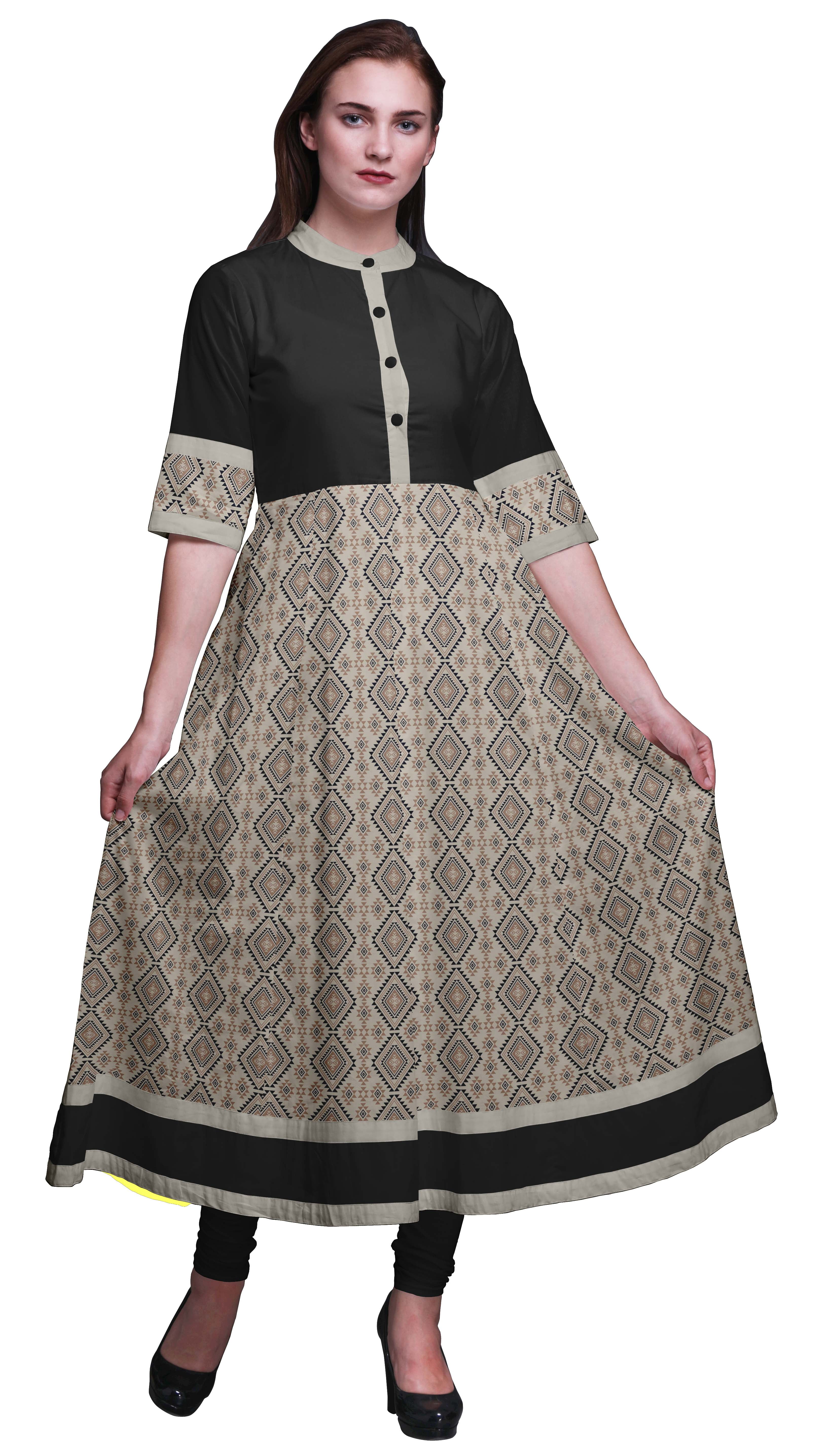 Bimba Gray Diamond & Triangle Geometric Printed Anarkali For Women A ...