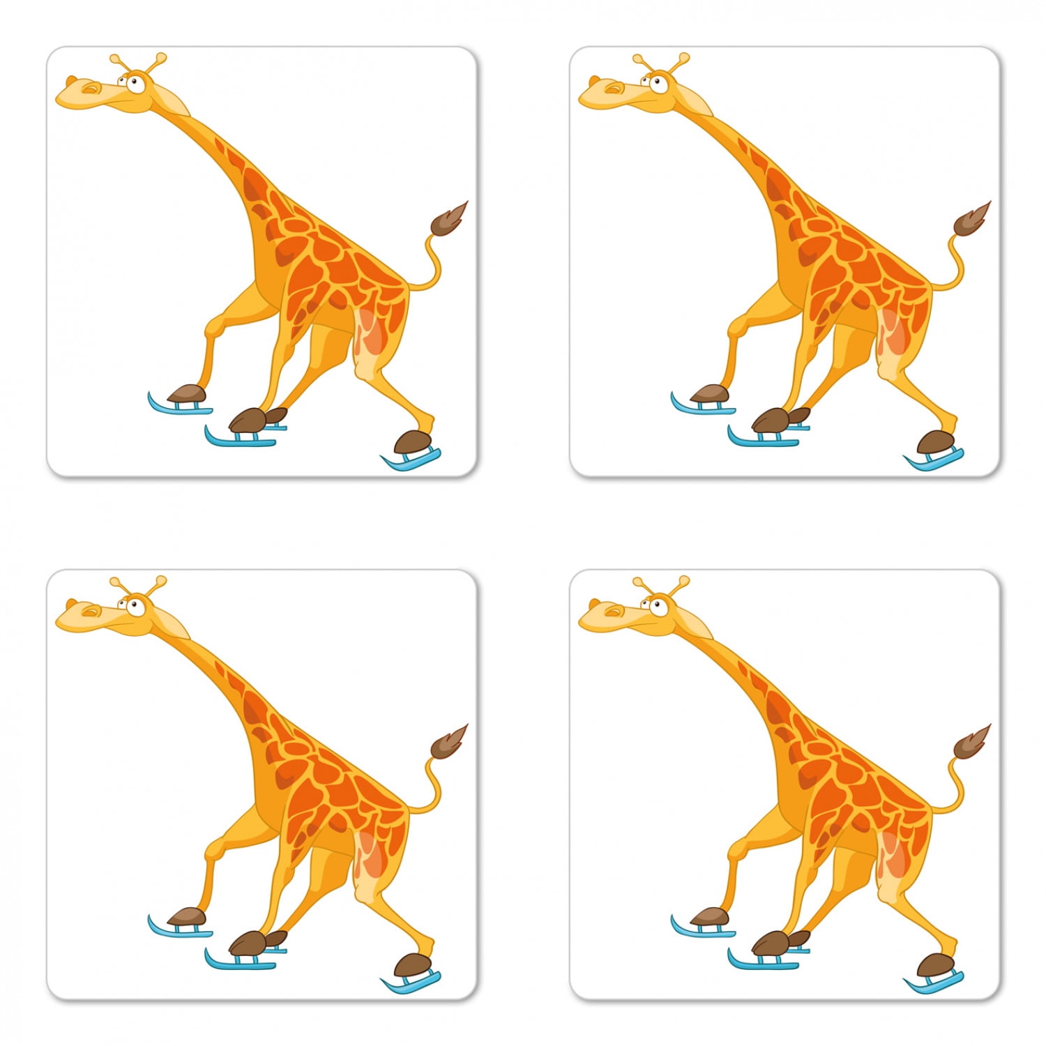 Giraffe Coaster Set of 4, Ice Skating Animal Having Fun Bamboozled ...